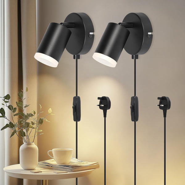 Plug-In Wall Lights with Switch – Adjustable GU10 Spot Lamps, 2 Pack ...