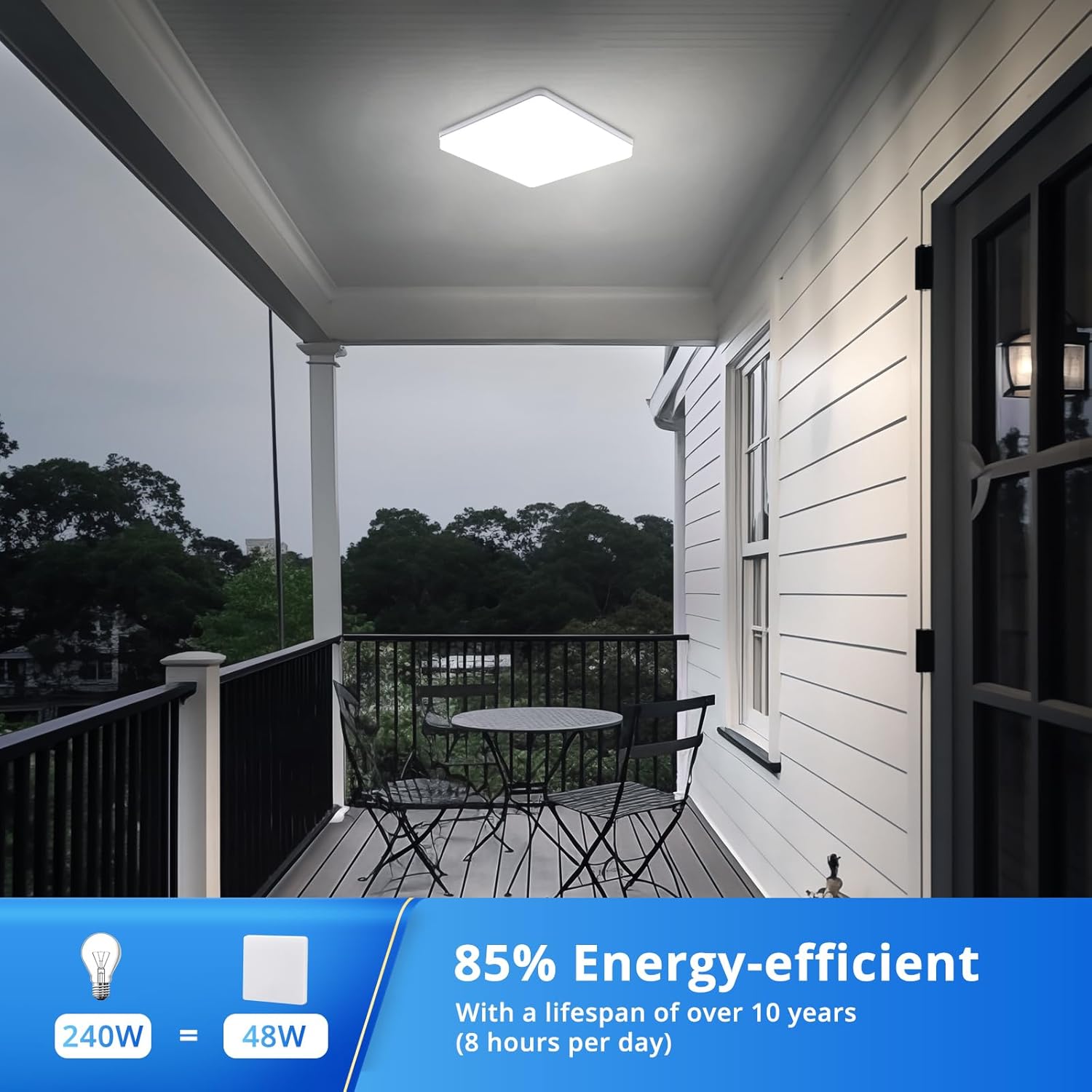 Square LED Ceiling Light, 4320lm, 6000K Daylight White, IP44 Waterproo ...