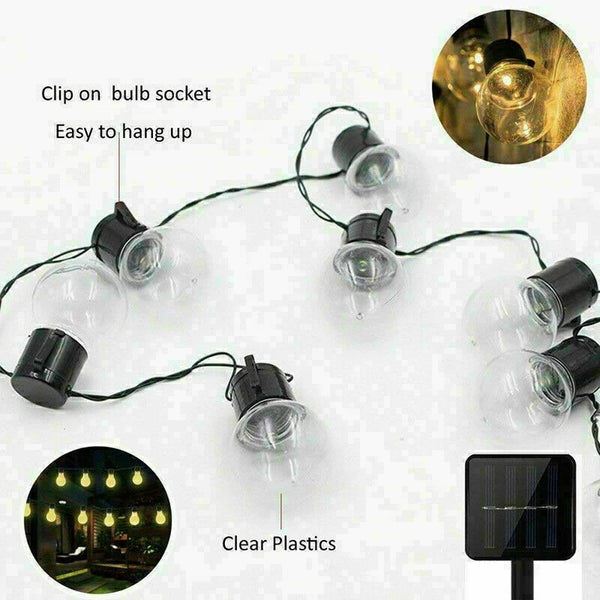 Solar Powered Retro Bulb String Lights – Warm White LED Outdoor Garden ...