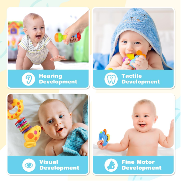 Omgpeike Baby Rattle & Teether Toy Set – 11-Piece Infant Toys with Sto ...