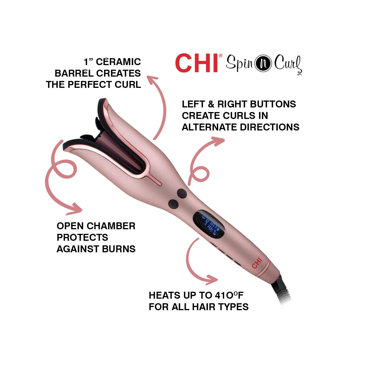 Rose Gold Curling Iron – Effortless Curls & Waves with Preset Heat for ...