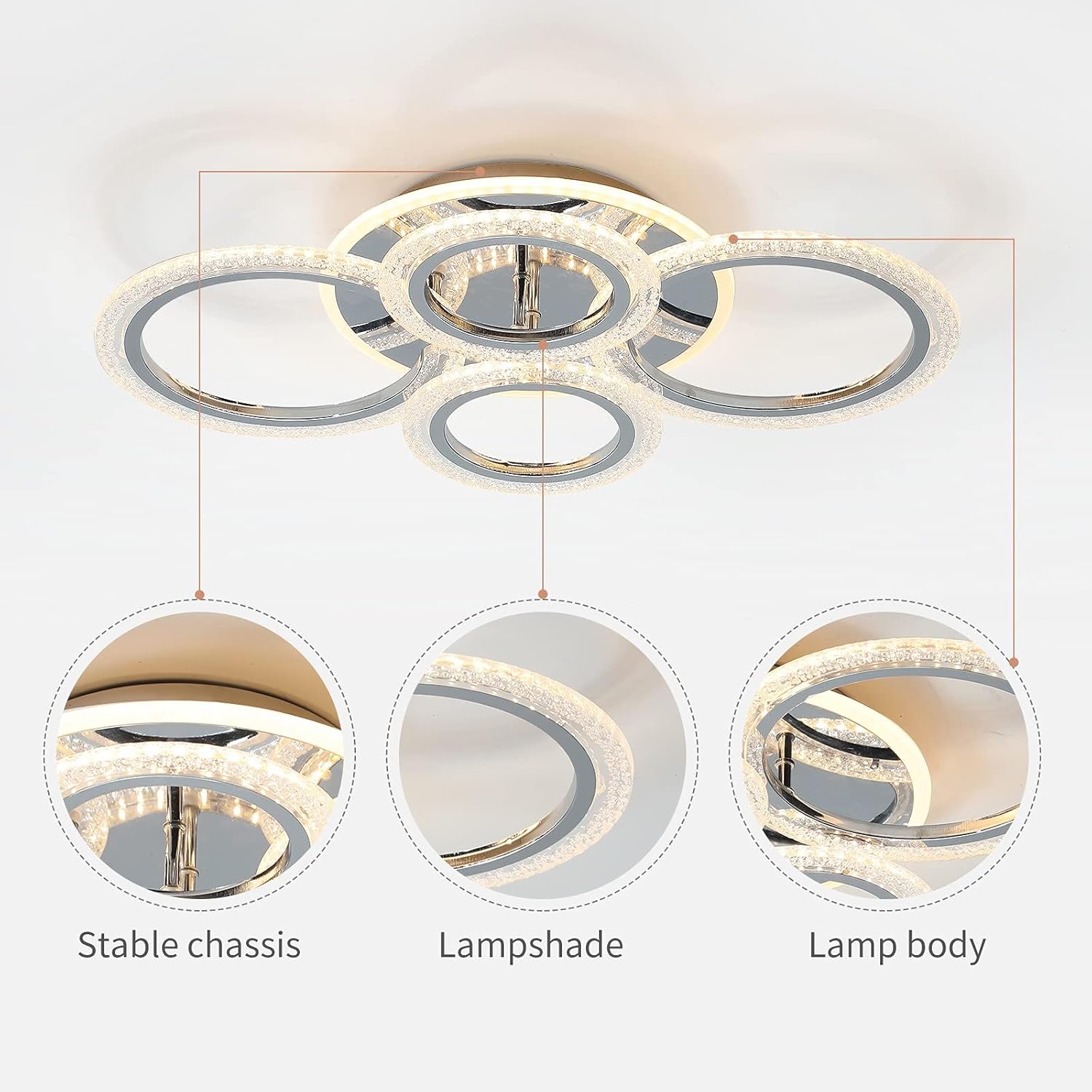 Modern 4-Ring LED Ceiling Light 58W Dimmable with Remote – KfDirect