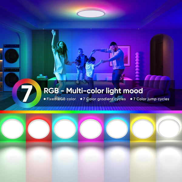 2 Pack RGB LED Ceiling Lights – Dimmable with Remote, 24W 2700LM – KfDirect