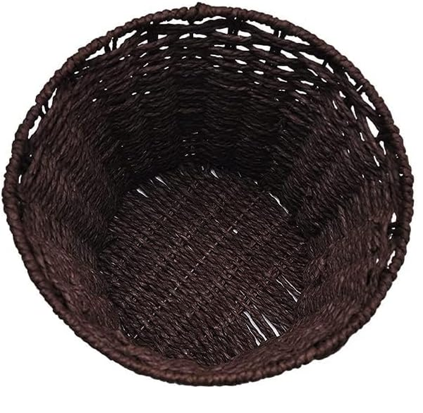 Round Handwoven Wicker Waste Bin – 25cm Brown Rubbish Basket for Home ...