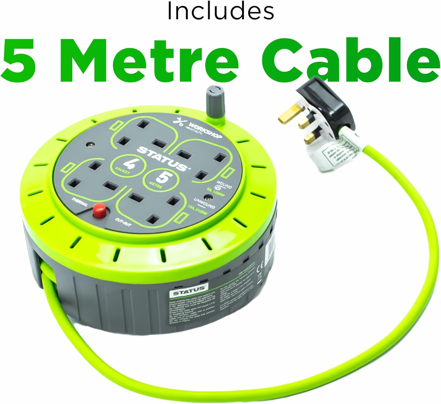 2 Socket Cable Reel – 110V 16A Heavy-Duty Extension Lead with Thermal ...