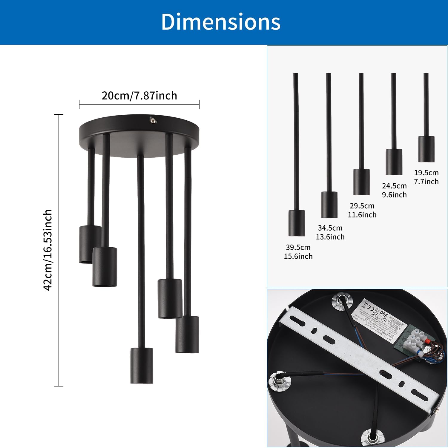 Black 4-Way Semi Flush Ceiling Light with E27 Base for Kitchen, Lounge ...