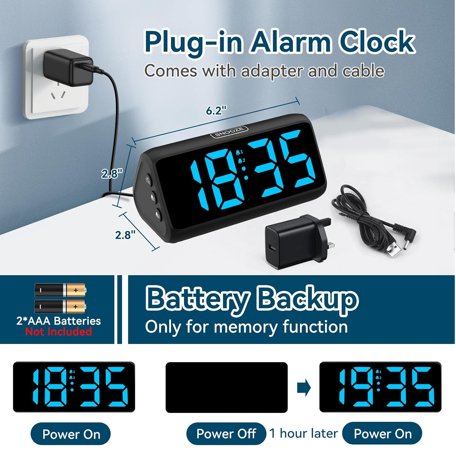 Digital LED Alarm Clock with Dual Alarms, 5 Dimmers, 4 Volumes & Power ...