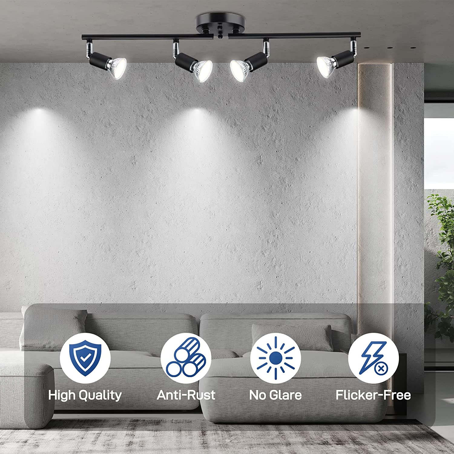 4 Way Adjustable Modern LED Ceiling Spotlights (Matte Black) – KfDirect