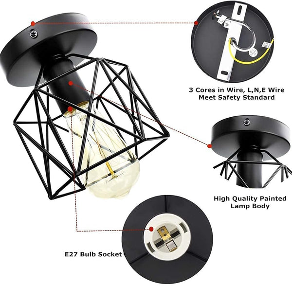 Modern Black Wire Frame Ceiling Light - Semi-Flush Mount Design for Li ...