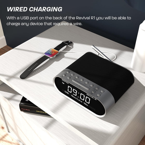 Revival R1 DAB/DAB+ & FM Bluetooth Bedside Radio with Dual Alarms & US ...