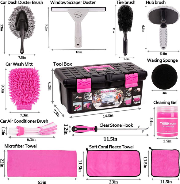 17Pcs Pink Car Cleaning Kit with Storage Box – Wash & Detailing Set fo ...