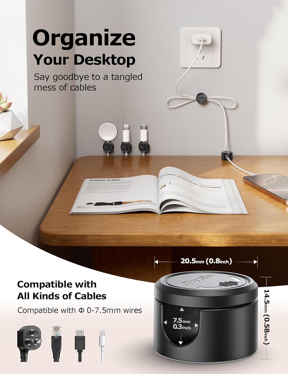 6-Pack Magnetic Cable Tidy Clips – 360° Rotating Twist-Lock Cord Organ ...