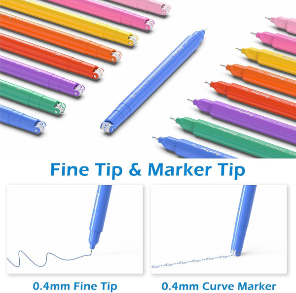 8PCS Dual Tip Colored Curve Pens, 8 Shapes & Colors, Fine Line Highlig ...