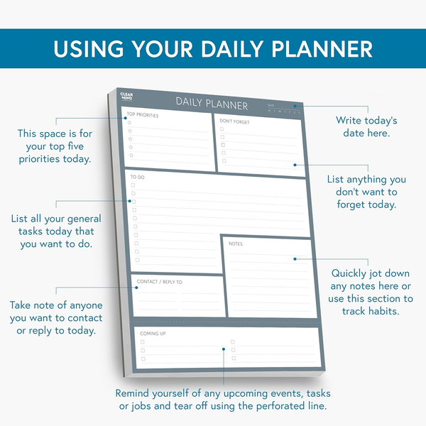 Daily Planner Pad – 100 Undated Tear-Off Sheets for To-Do Lists & Prod ...