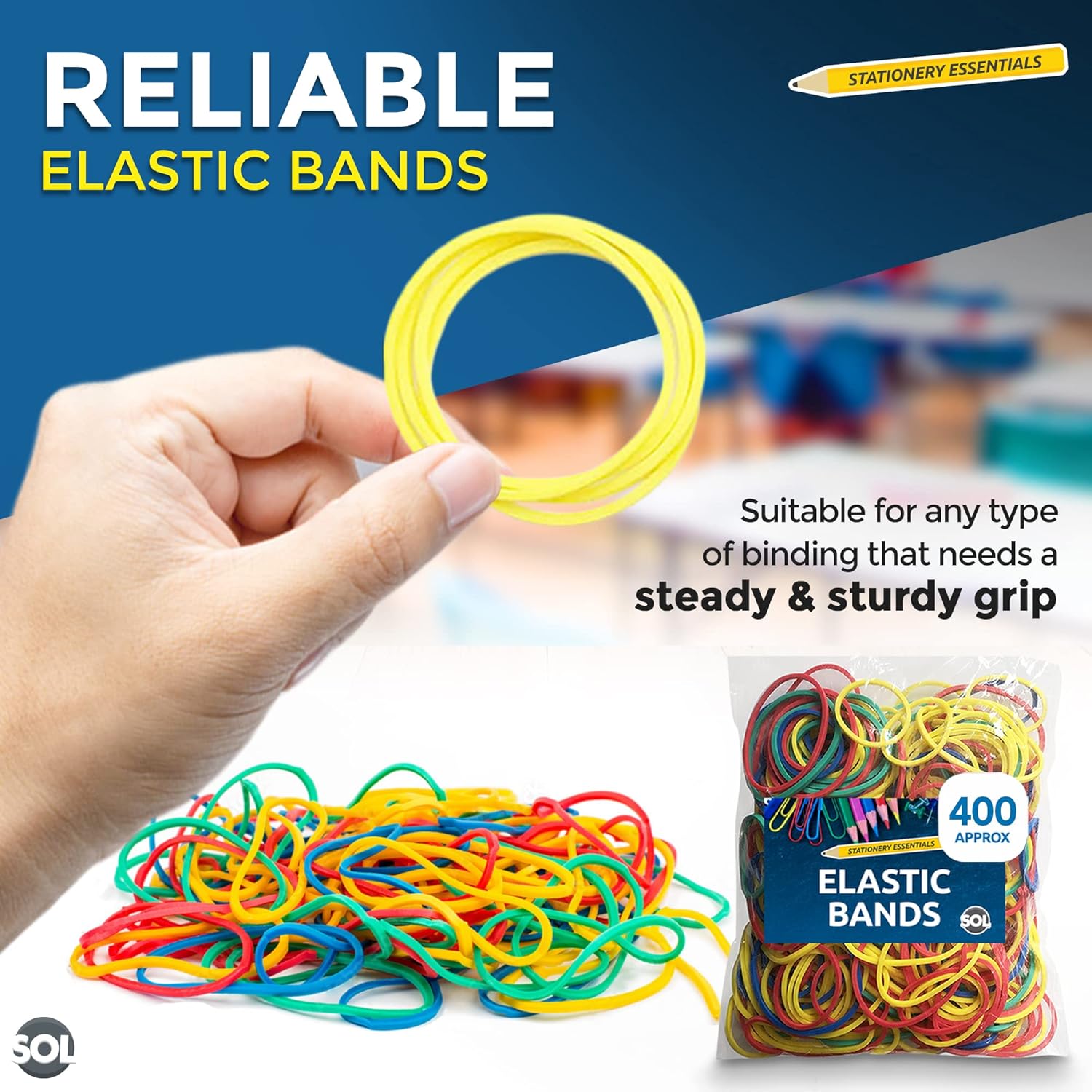 400-Pack Coloured Elastic Rubber Bands, Assorted Sizes for Home, Offic ...