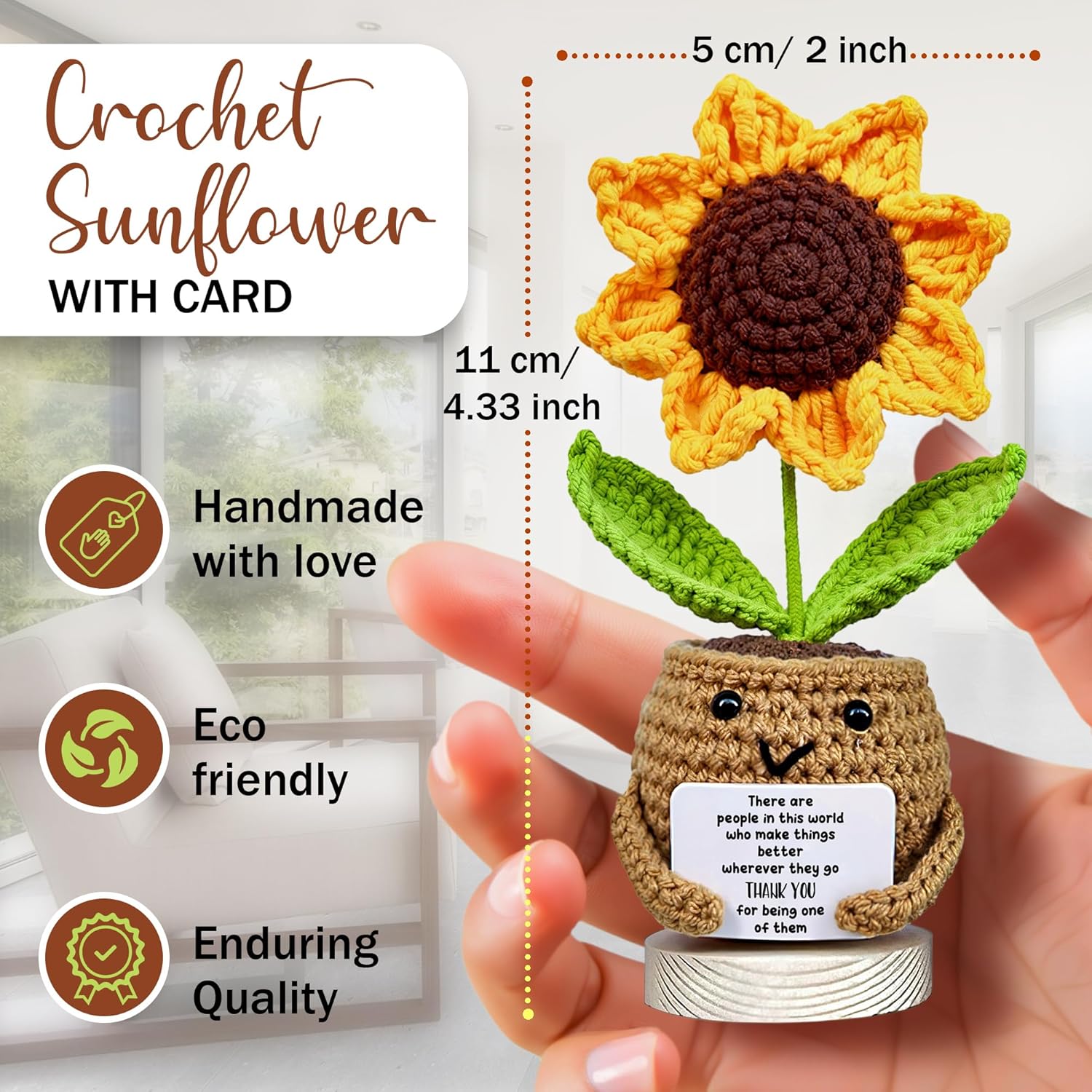 Handmade Sunflower Crochet Doll with Card – Thank You Gift for Women ...