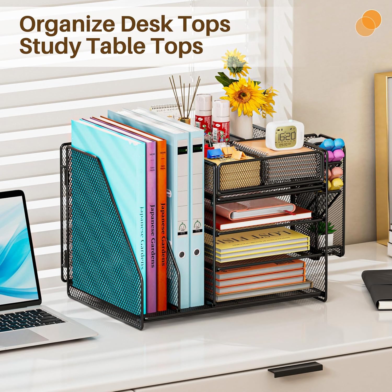 5-Tier Desk Organiser with Drawer & Pen Holders – Mesh File Tray and M ...