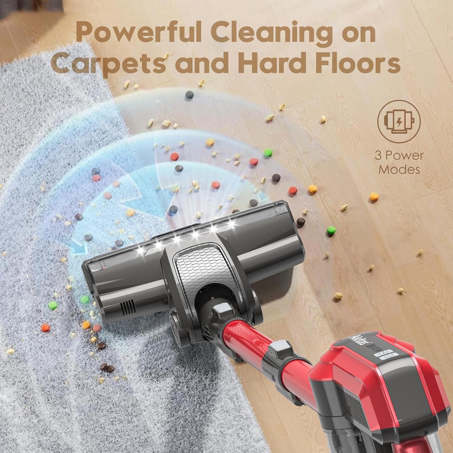 Akitas V10 Red 30V 450W Cordless Vacuum Cleaner – 3-Speed Lightweight ...