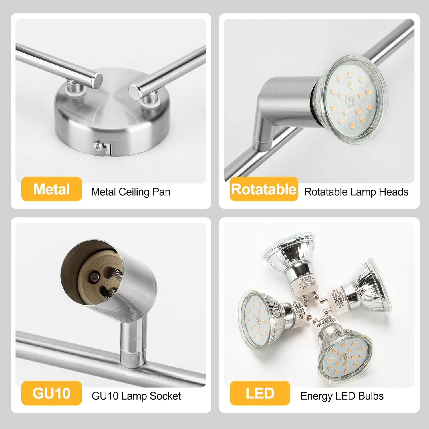 LED Ceiling Light Rotatable, 4 Way Adjustable Modern Ceiling Spotlight ...