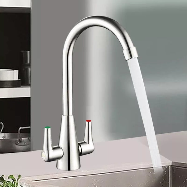 Modern Kitchen Mixer Tap Dual Lever Swivel Spout Mono Chrome Sink Taps ...