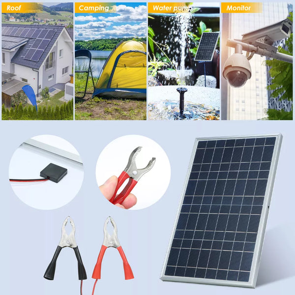 15W DC 12V Solar Panel Kit with Alligator Clip Home Indoor Outdoor Wat ...